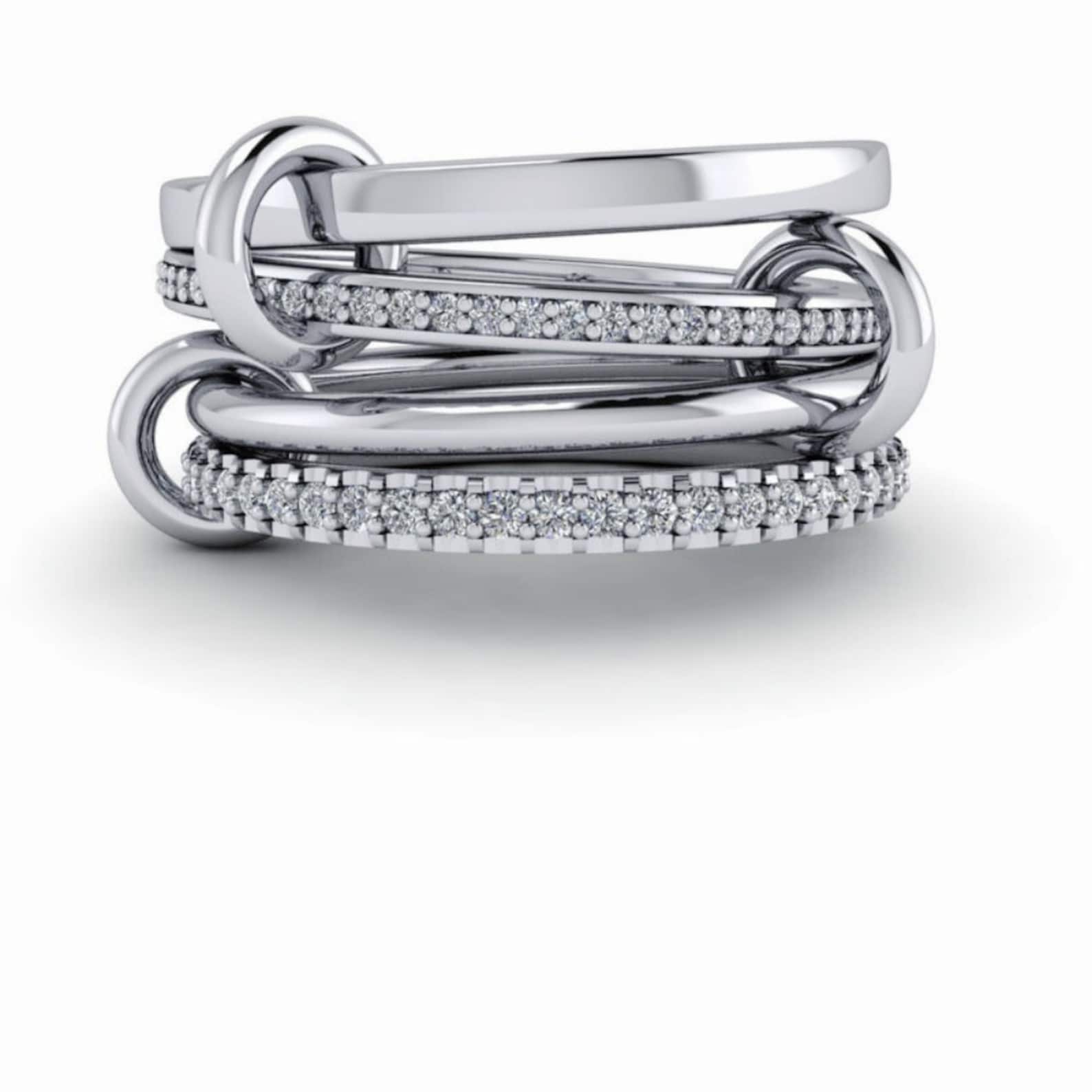 Connected Stacking Rings Solid Gold Linked Rings, Diamond Bands - Etsy