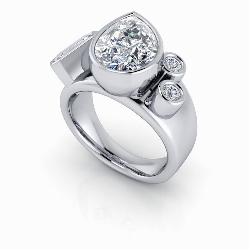 Certified Lab Diamond Ring, Bezel Set, Multi-stone, Wide Band Fashion ...