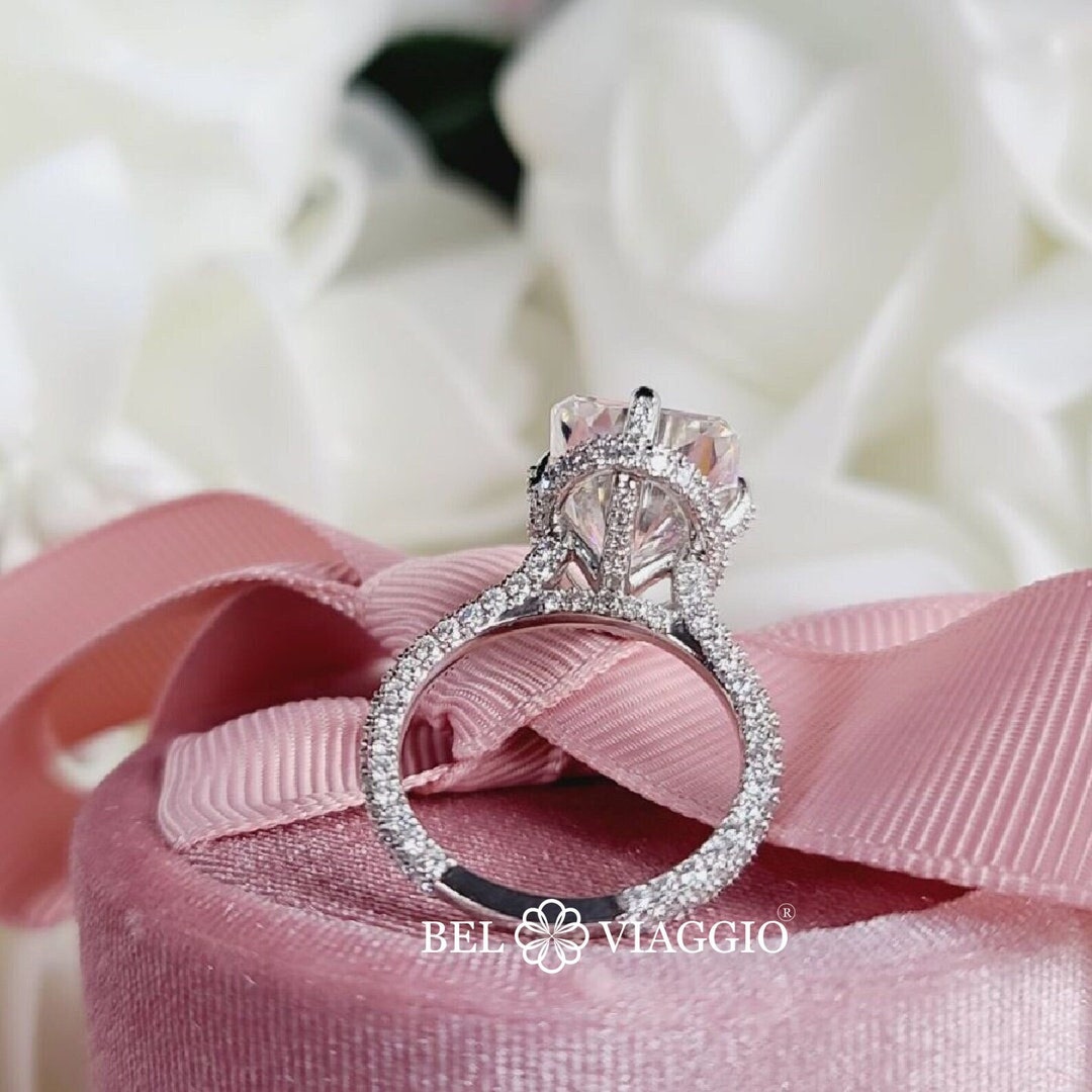 Custom Moissanite Ring Iced Out Hidden Halo Radiant Cut Cathedral ...