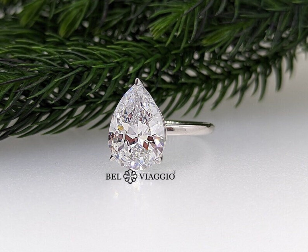CZ Solitaire Engagement Ring Pear Shape Silver Ring Custom Ring 4.50 ...