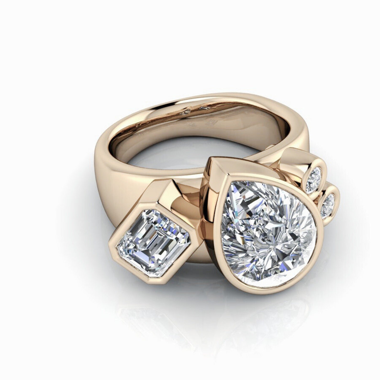 Certified Lab Diamond Ring, Bezel Set, Multi-stone, Wide Band Fashion ...