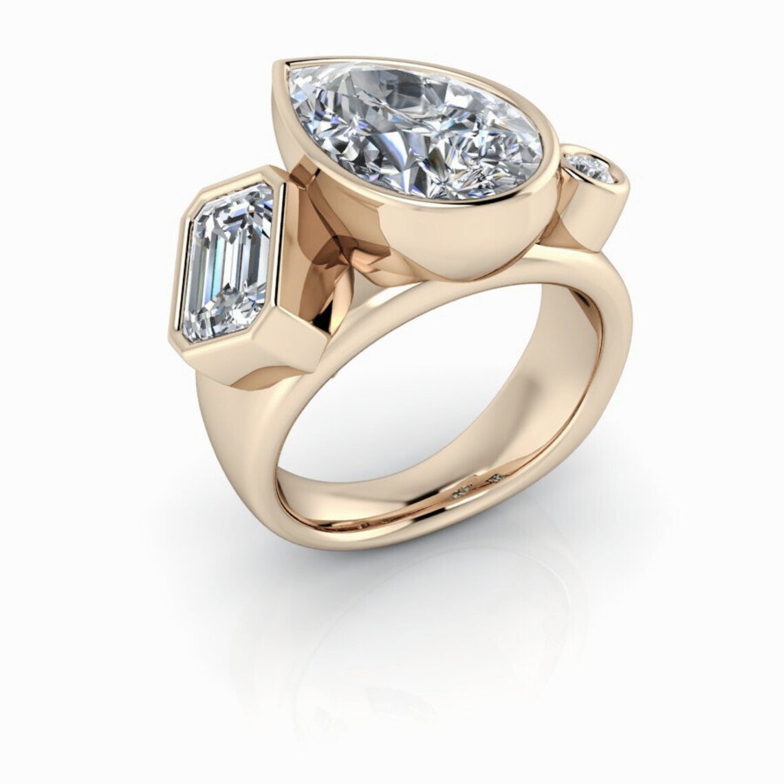 Certified Lab Diamond Ring, Bezel Set, Multi-stone, Wide Band Fashion ...