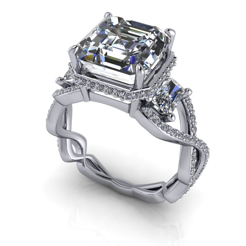 Stunning Asscher Cut Moissanite Ring, Lifetime Warranty, Hidden Halo ...