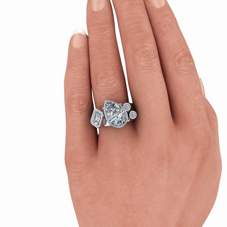Certified Lab Diamond Ring, Bezel Set, Multi-stone, Wide Band Fashion ...