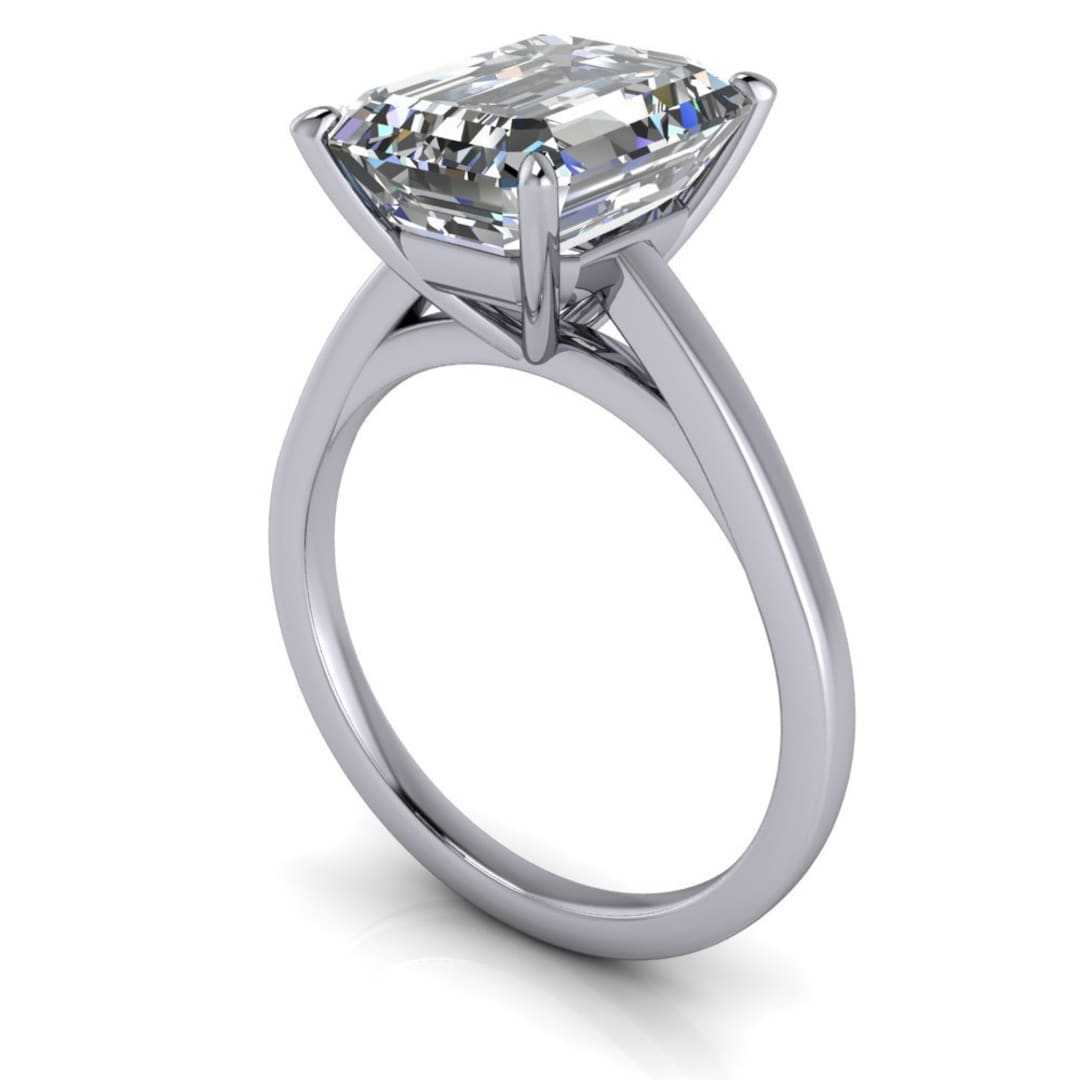 Solitaire Proposal Ring Emerald Cut Moissanite Engagement Ring Gold ...