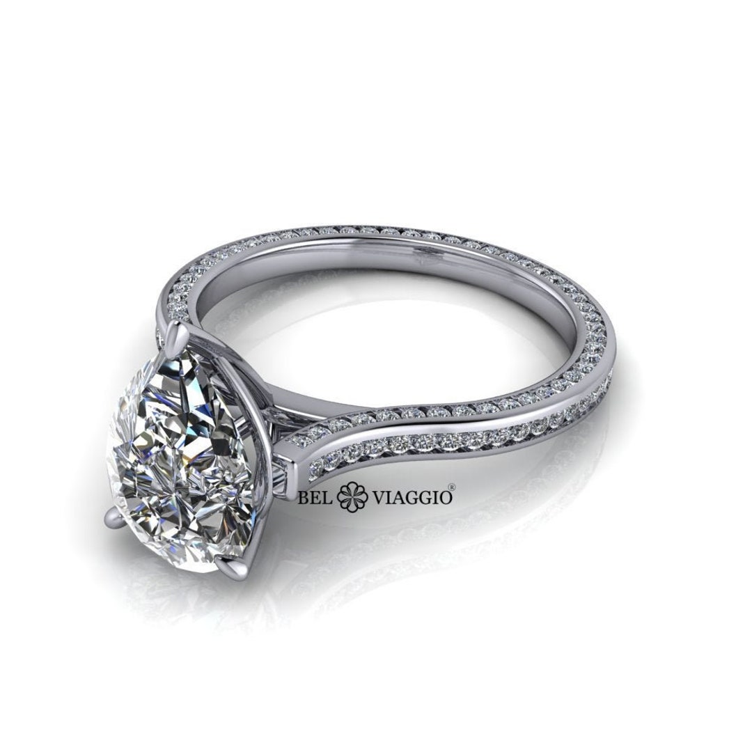 Pear Engagement Ring, Gold Cathedral Setting, Moissanite Ring 2.75 Ctw ...