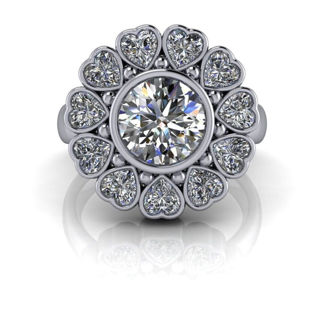 Gold Anniversary Ring Heart Halo Ring Travel Ring Fashion Jewelry 2.55 ...