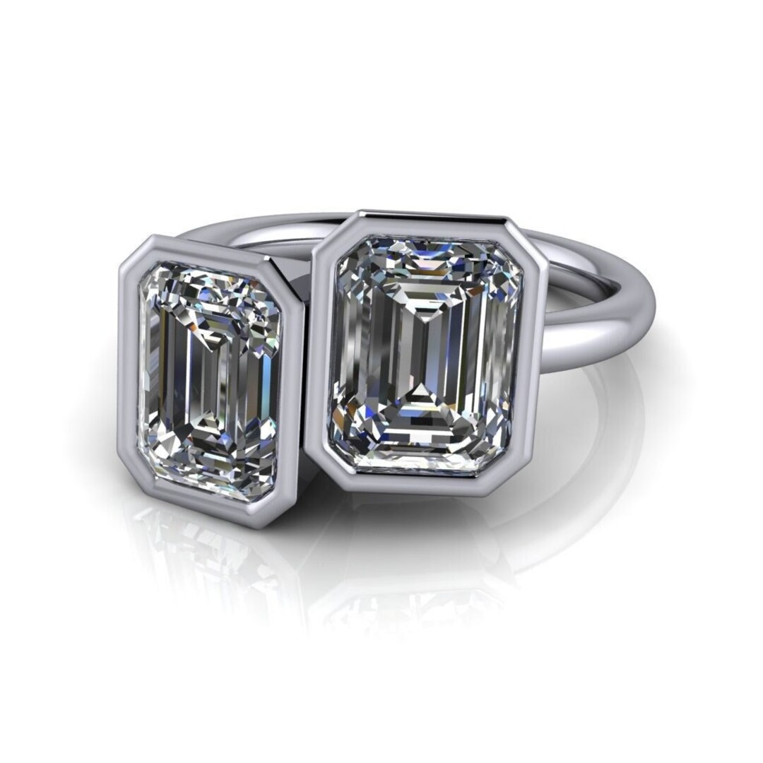 Toi Et Moi Ring: Emerald Cut Moissanite Two Stone Engagement Ring, 3ctw ...