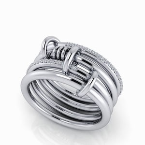 Connected Multi-band Ring, Gold Diamond Stacking Rings, Two Tone ...