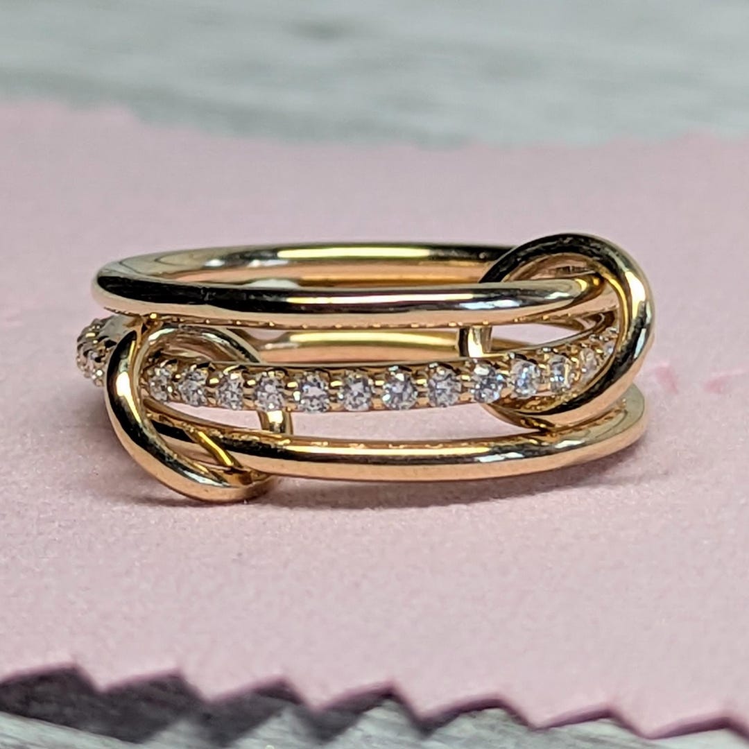 Solid Gold Connected Rings, Trendy Stacking Rings, Silver Layering ...