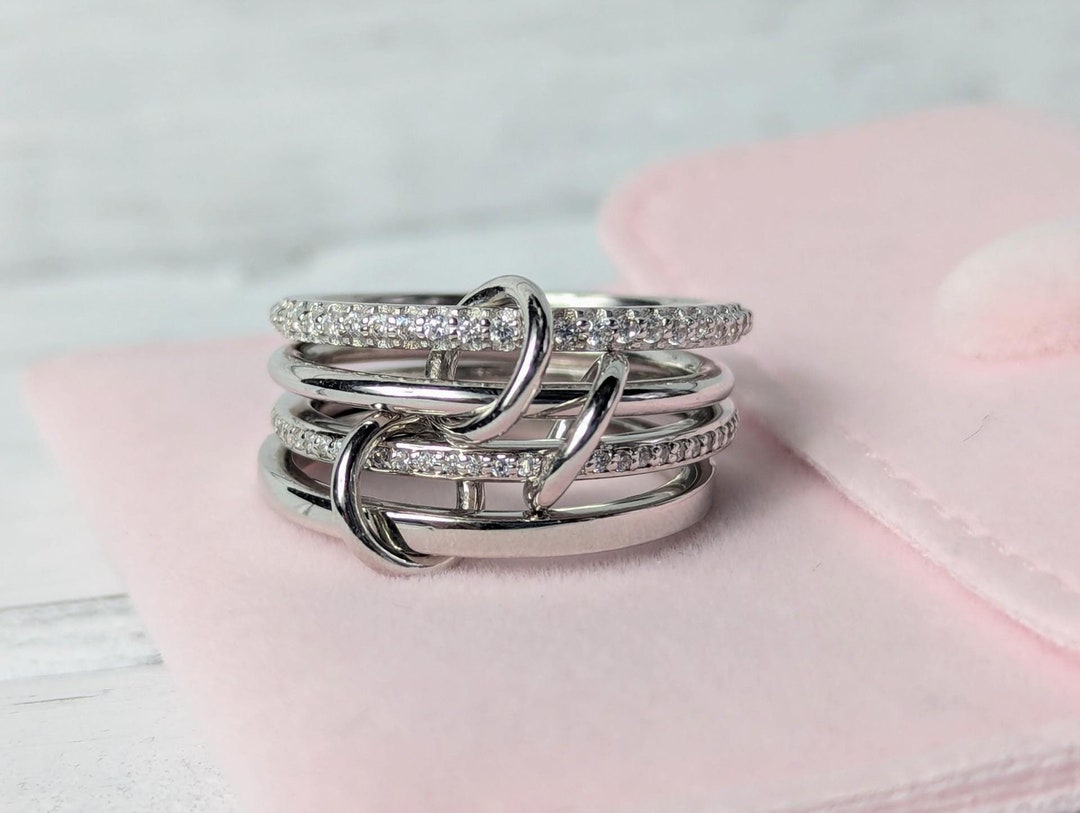 Connected Stacking Rings Solid Gold Linked Rings, Diamond Bands - Etsy