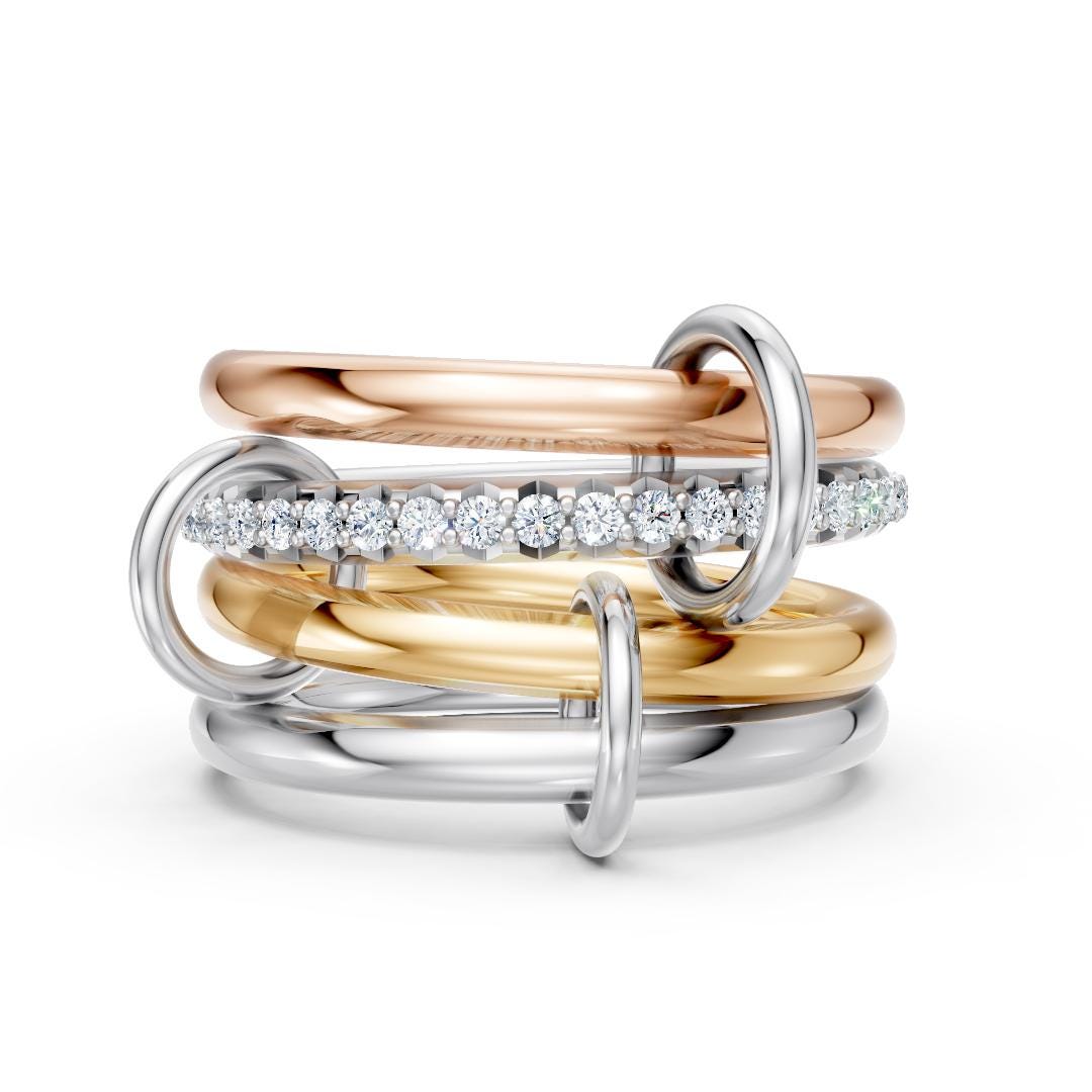 Mixed Metal Diamond Multi Band Ring, Connected Rings, Solid 10k Gold ...