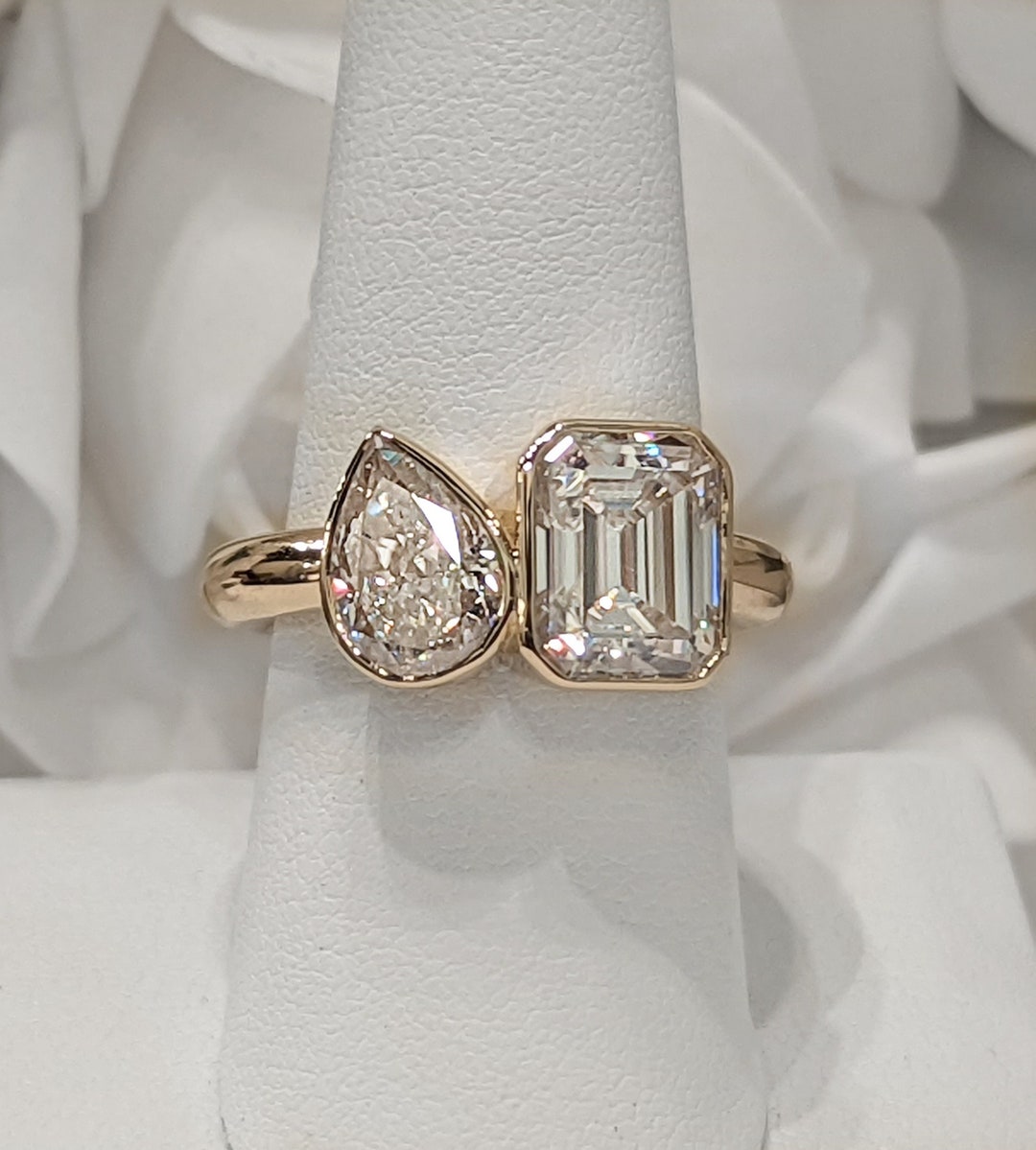 Two Stone Ring, Toi Et Moi Ring, Bezel Set Double Stone Ring, Emerald ...