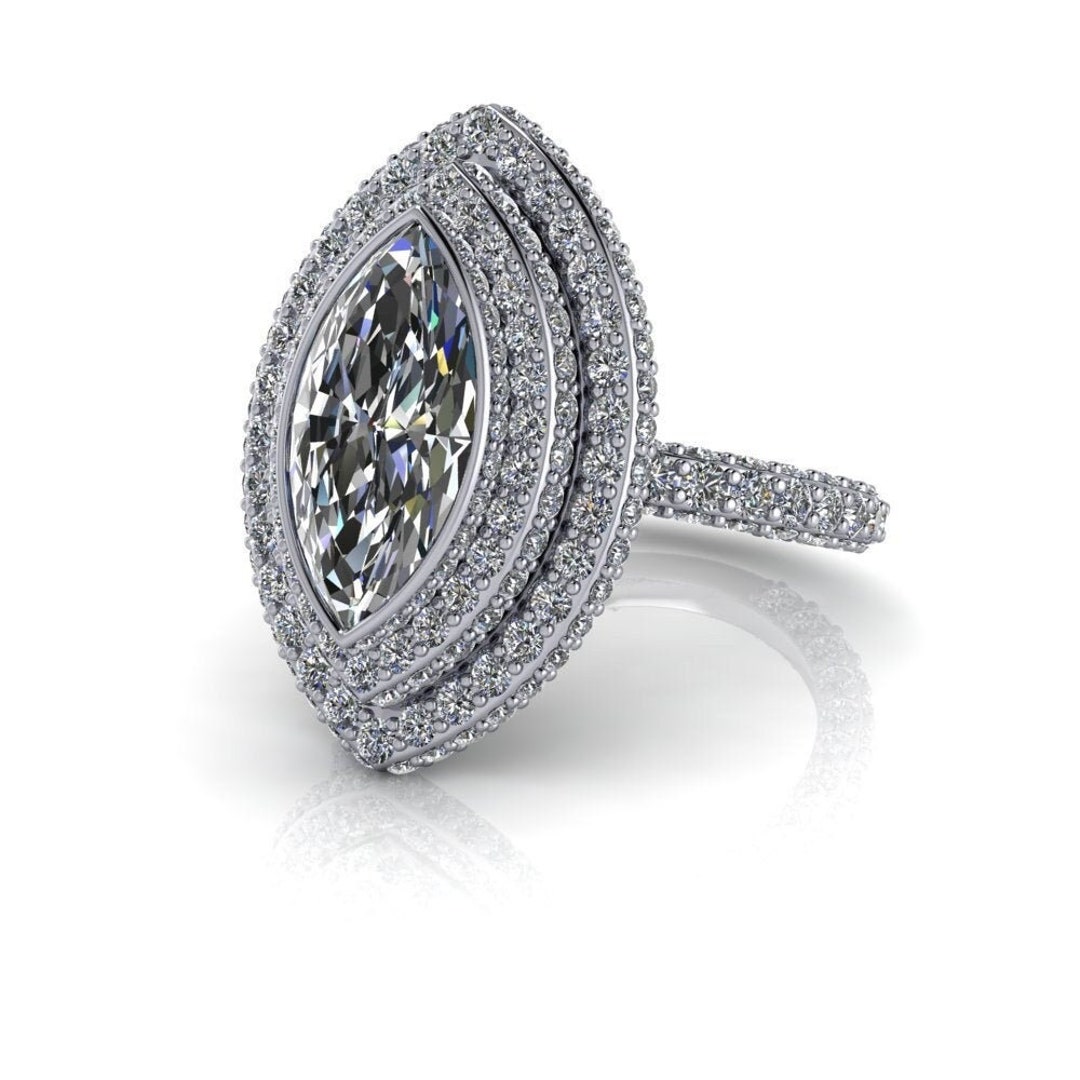 4.79CTW Iced Out Engagement Ring, Marquise Moissanite, Halo Setting ...
