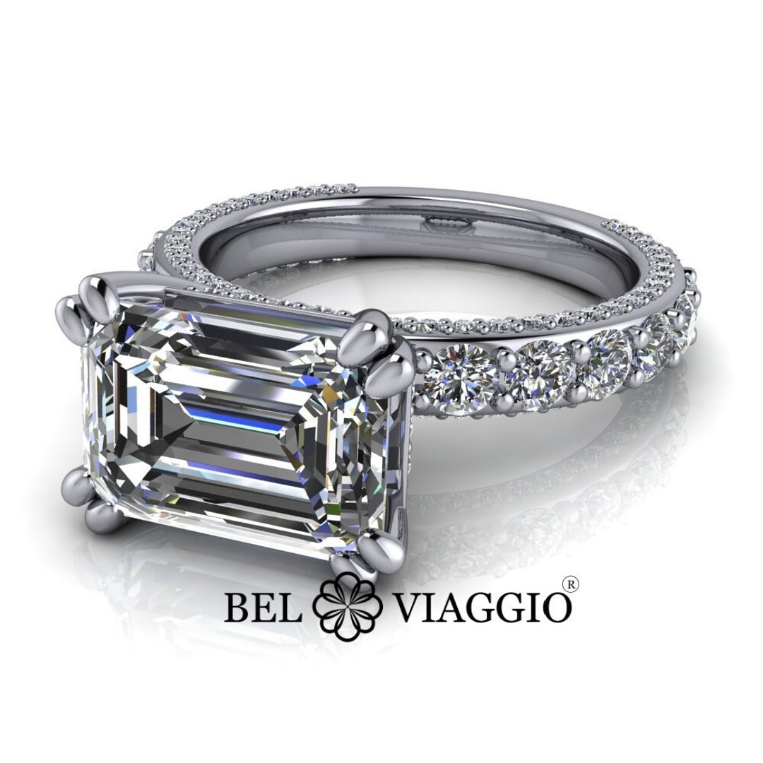 Emerald Cut Moissanite Engagement Ring, Gold East West Setting, Unique ...