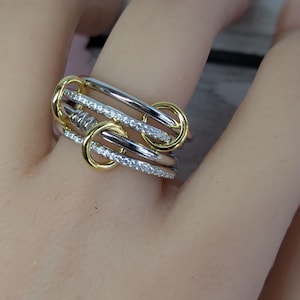 Connected Rings, Multi-band, Sterling Silver, Gold, Two Tone, CZ ...