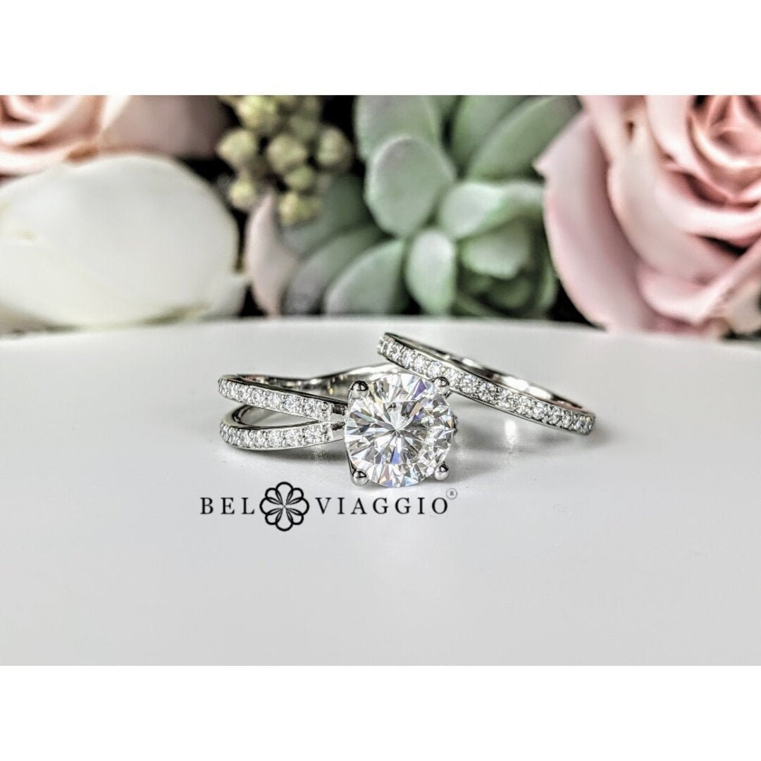 Custom Moissanite Engagement Ring, Split Shank Ring, Engagement Set ...
