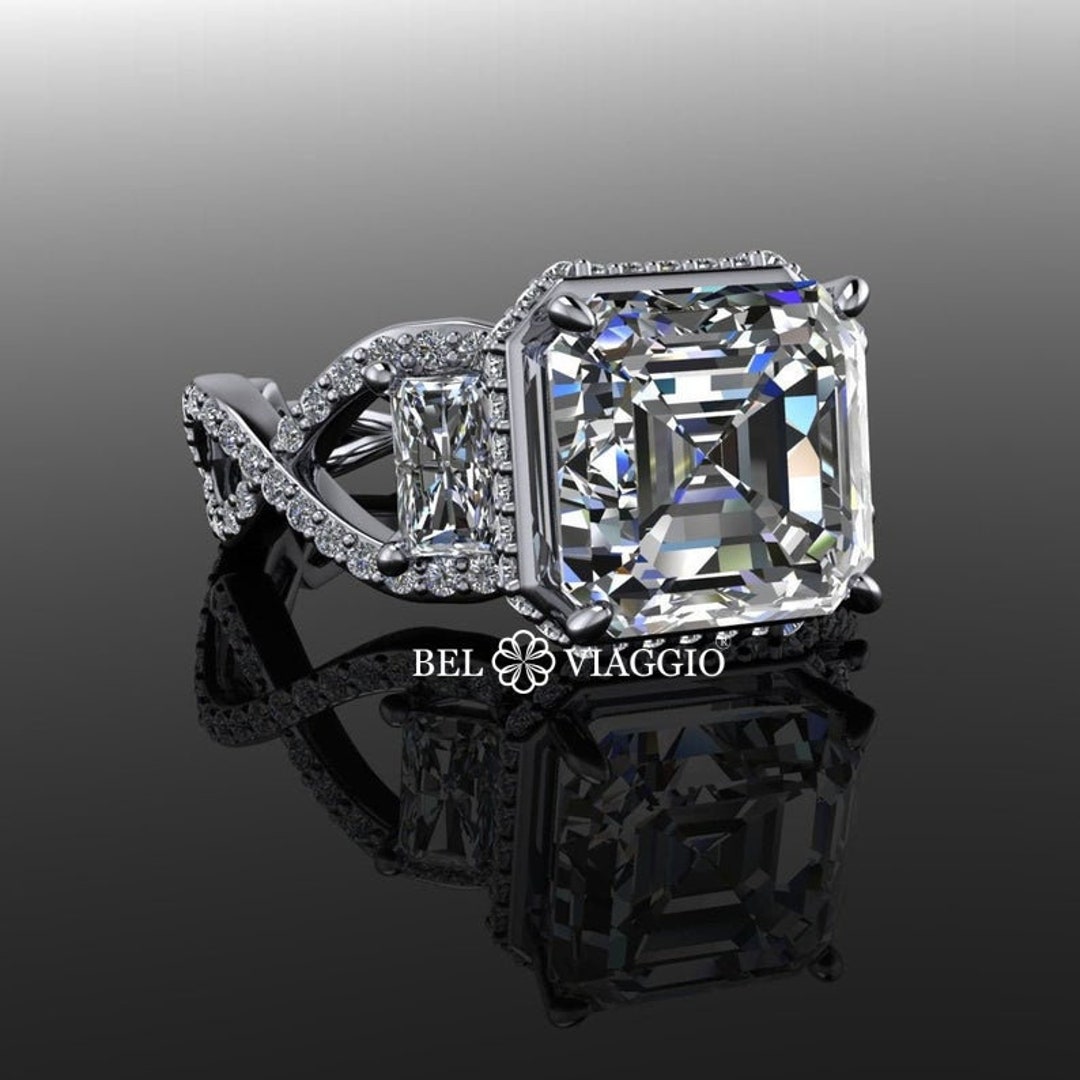 Stunning Asscher Cut Moissanite Ring, Lifetime Warranty, Hidden Halo ...