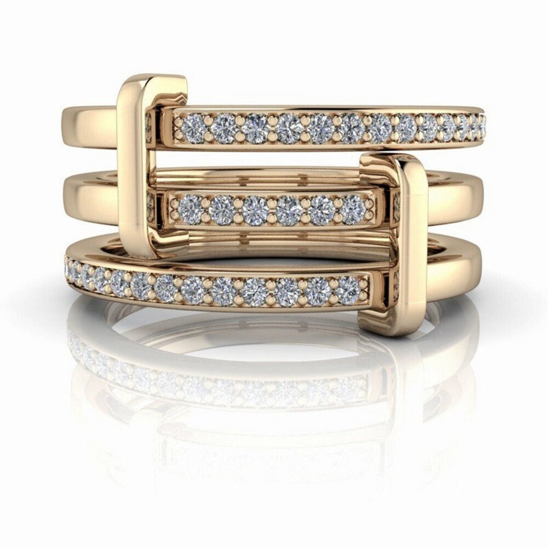 Gold Connected Rings, Multi-ring, Linked Rings, Two Tone, Diamonds - Etsy