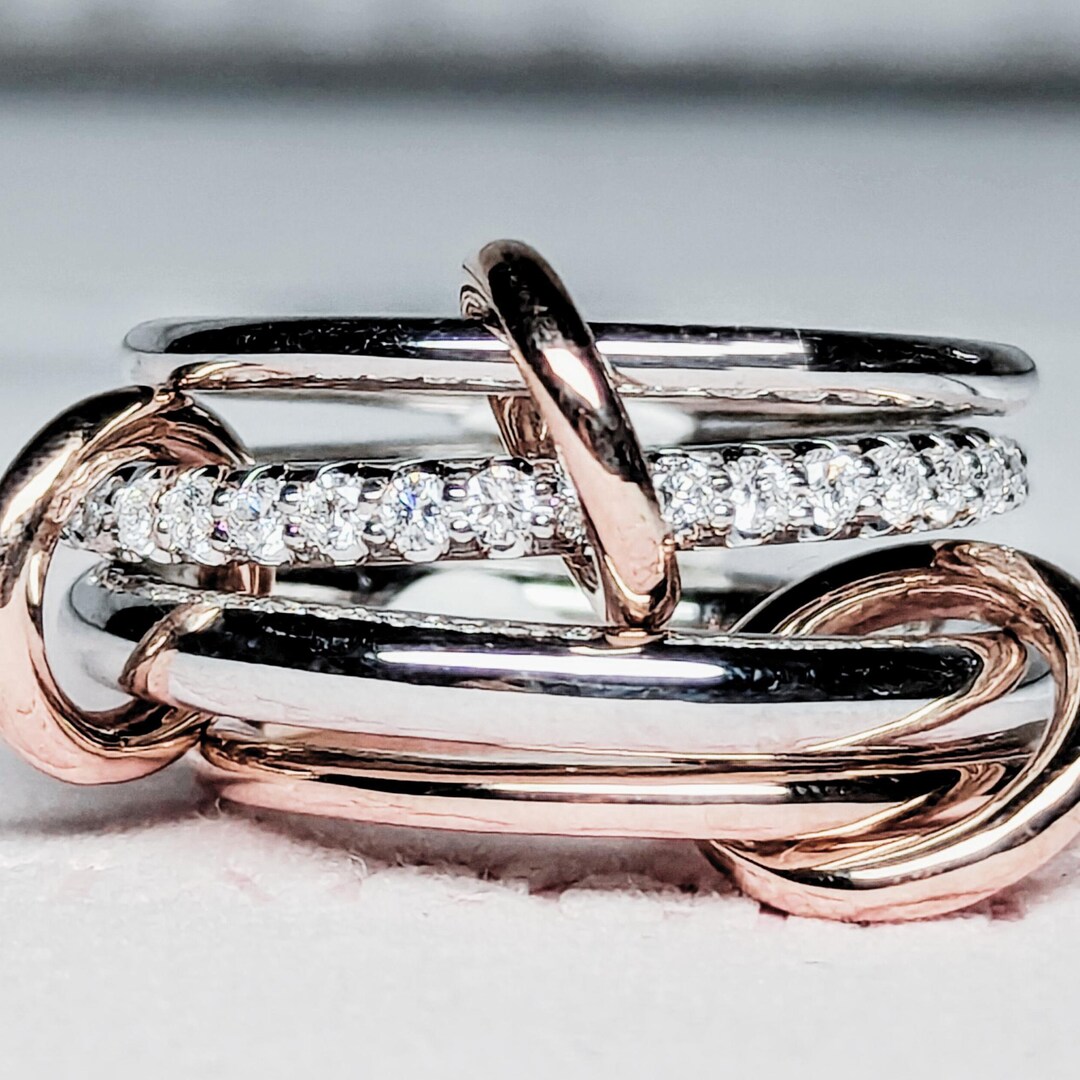 Designer Inspired Connected Ring Stack, Linked Bands With Free Moving ...