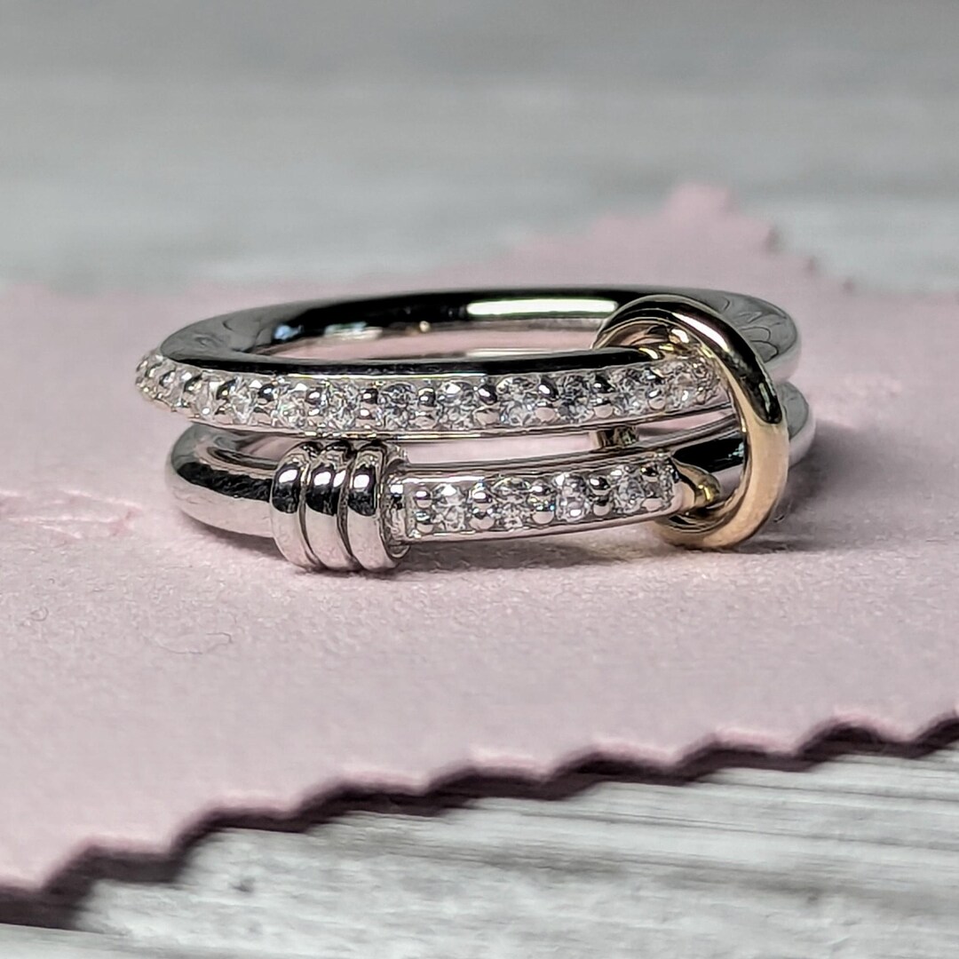 Silver Connected Rings, Stacking Rings, Linked Bands, Layering Rings - Etsy
