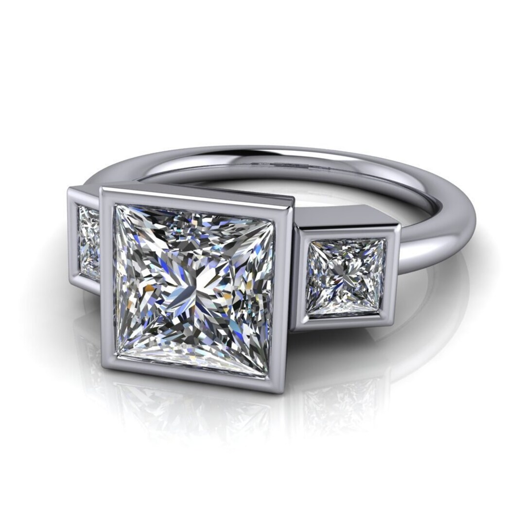 Past Present Future Anniversary Ring, Princess Cut, Three Stone ...