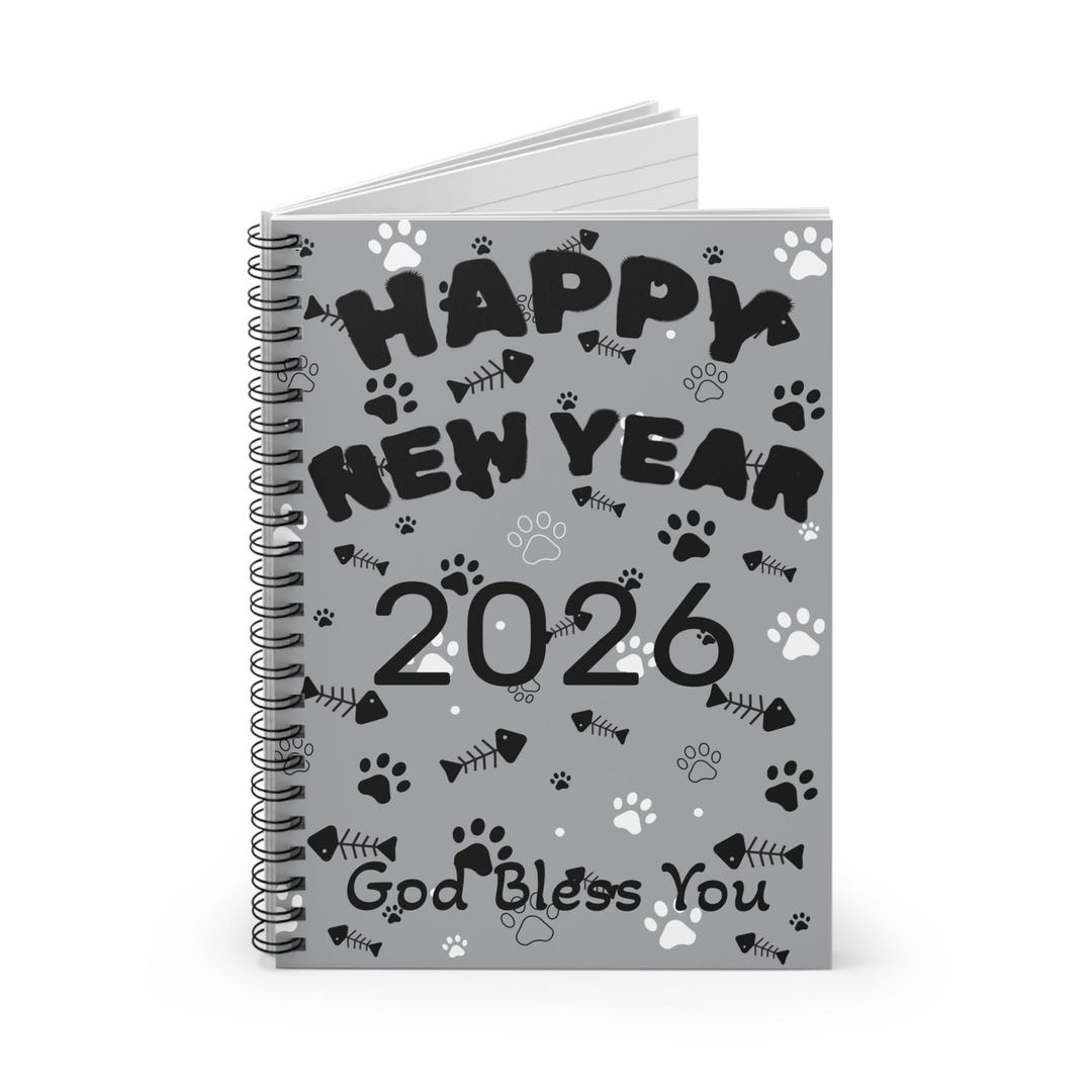 Happy New Year 2026 Paw Print Notebook | Spiral Ruled Journal, God ...
