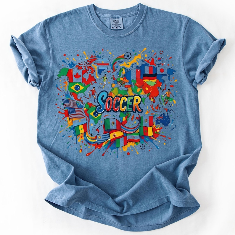 Soccer Shirt, World Map Soccer Tee, Global Football Fan Shirt, Colorful ...
