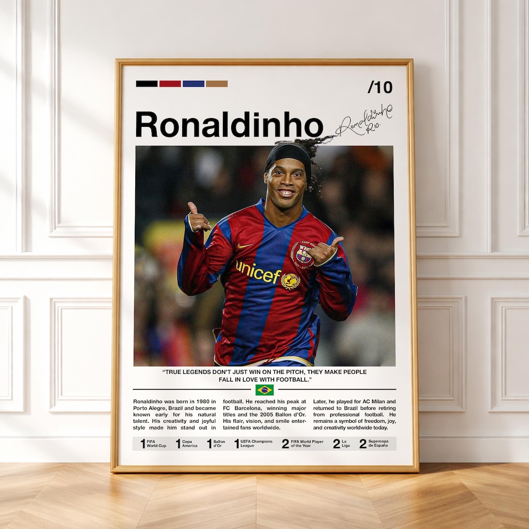 Ronaldinho Poster, Brazil Football Legend, FC Barcelona Print, Soccer ...