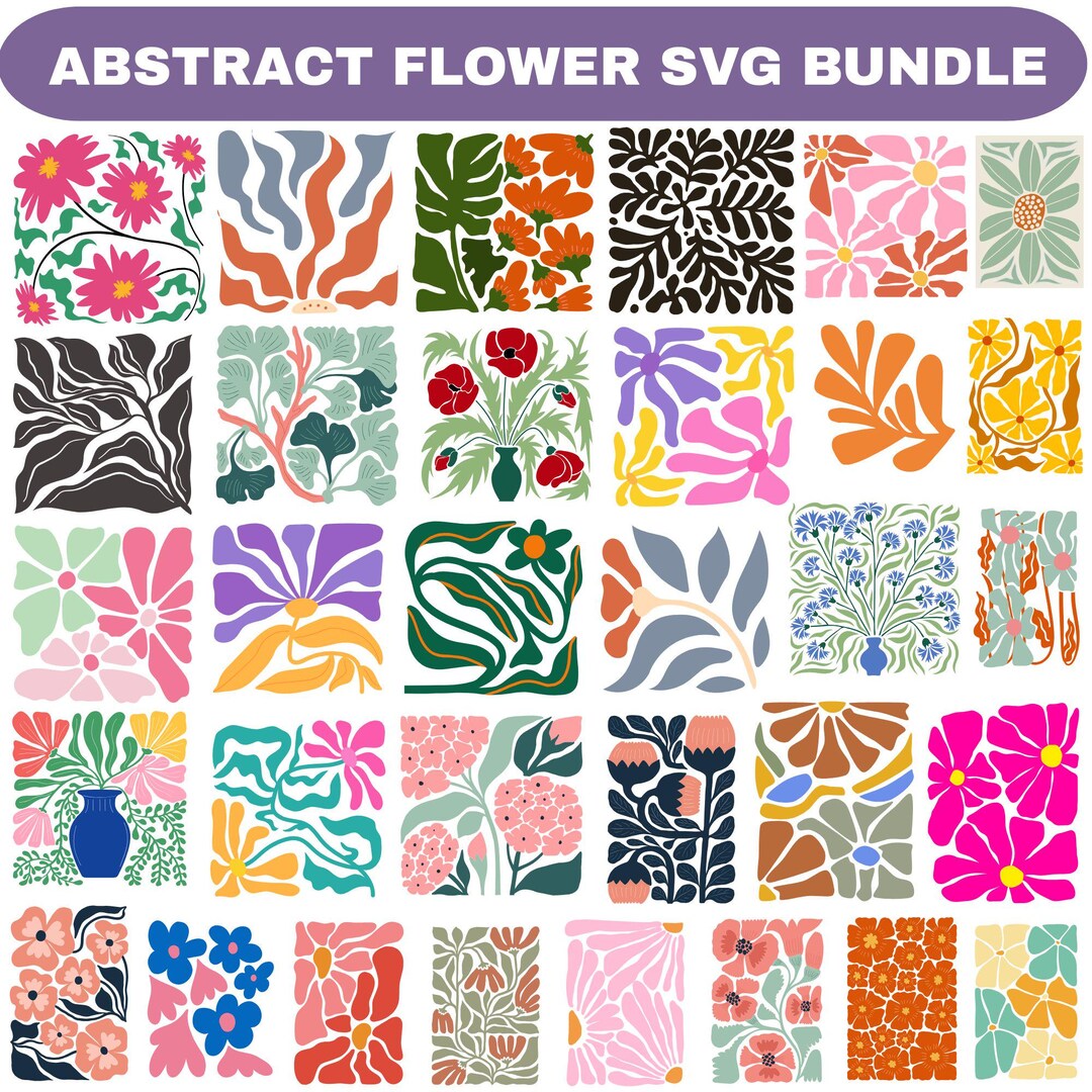 Abstract Flower Svg Bundle: Retro Flower Svg, Boho Flower Svg, Floral ...