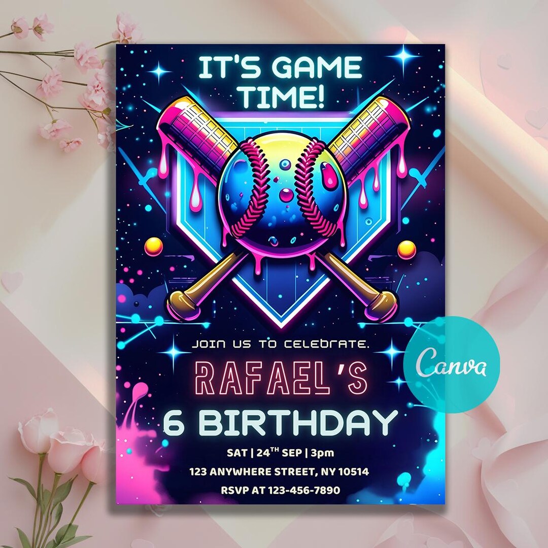 Baseball Ice Cream Drip Birthday Invitation, Ice Cream Drip Invite ...