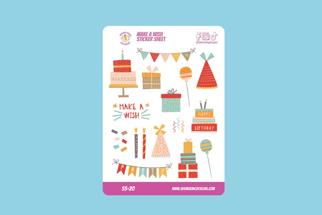 Make a Wish Birthday Sticker Sheet – Festive Vinyl Stickers for ...