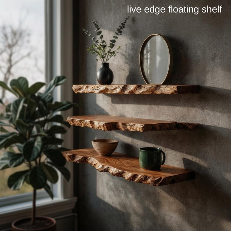 Live Edge Wood Shelves - Handmade Walnut Floating Shelf - Wood Wall ...