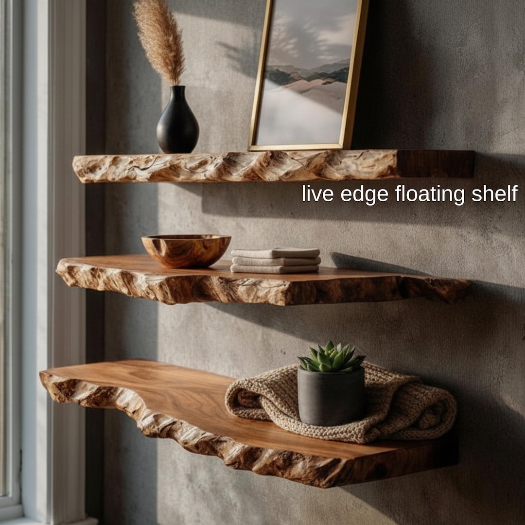 Live Edge Wood Shelves - Handmade Walnut Floating Shelf - Wood Wall ...