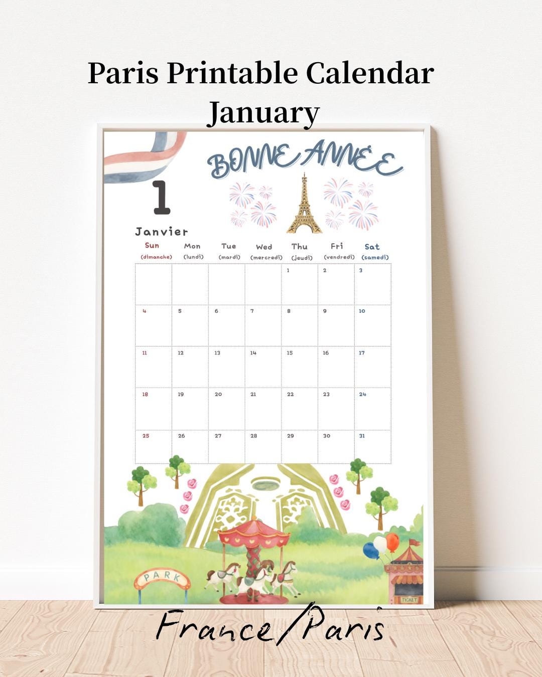 Paris Calendar Poster 2026/printable Paris Illustration /A4 A3 Digital ...
