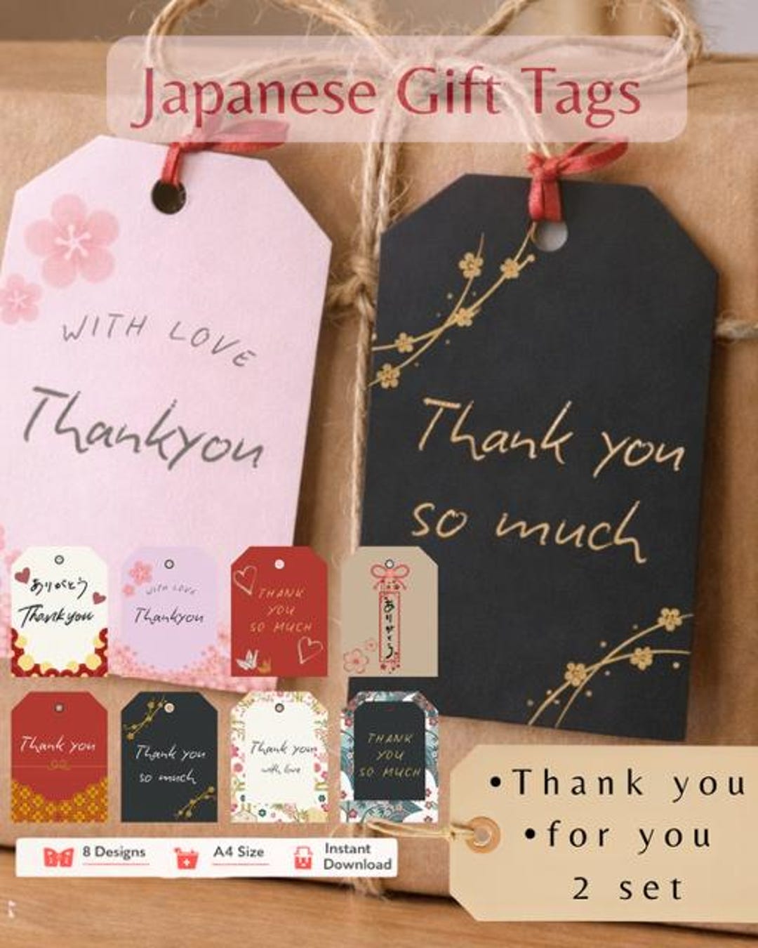 Japanese Style Gift Tags | Printable Thank You & for You Set (instant ...