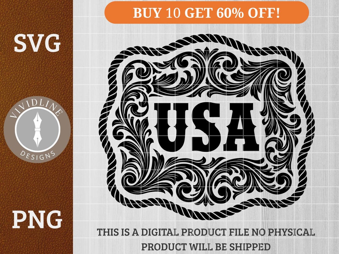 USA Western Belt Buckle SVG PNG Southern Greeting Cowboy Cowgirl Ornate ...