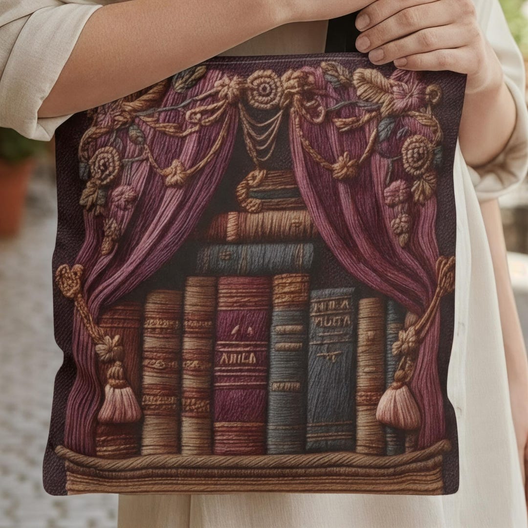 Book Lover Tote Bag FAUX PRINT Bookshelf Art Polyester Bookish ...