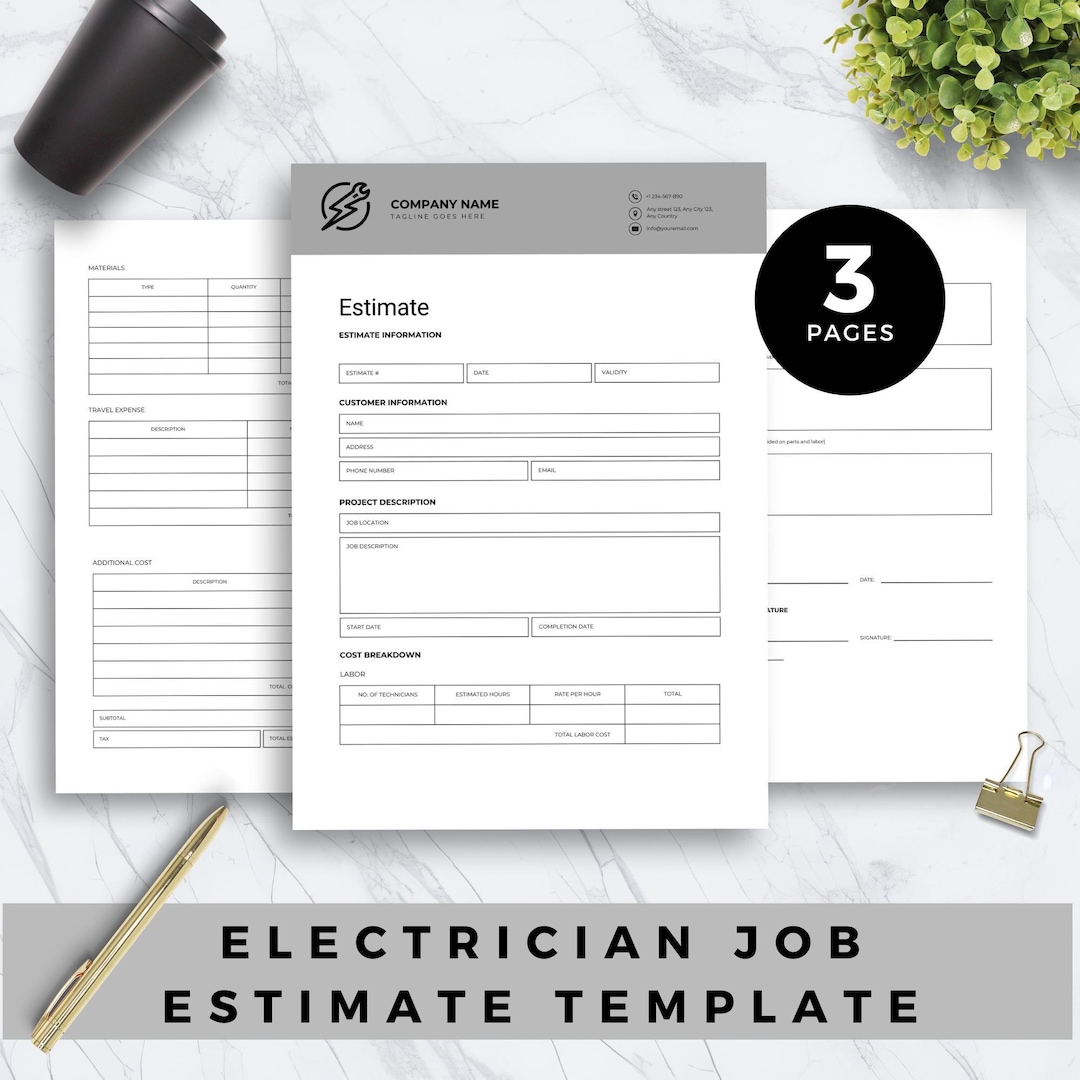 Electrician Job Estimate Template, Electrical Estimate Form ...