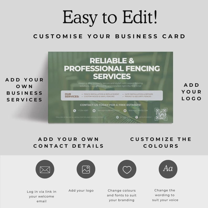 Fencing Business Card Template, Editable Contractor Card Canva ...