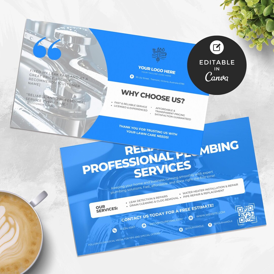 Plumbing Business Card Template | Editable Plumber Business Card ...