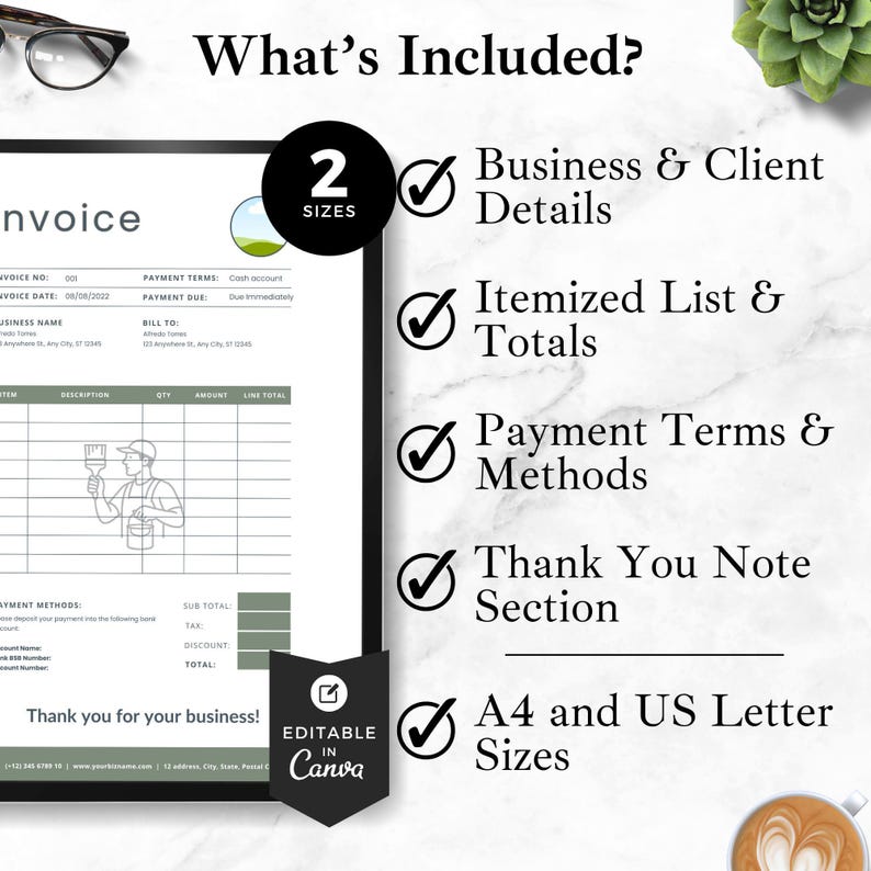 Painter Invoice Template, Editable Estimate, Contractor Forms, Job ...