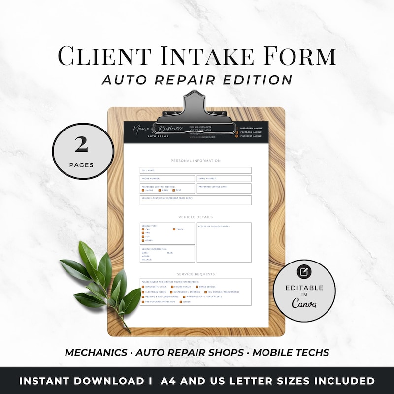 Vehicle Intake Form - Etsy
