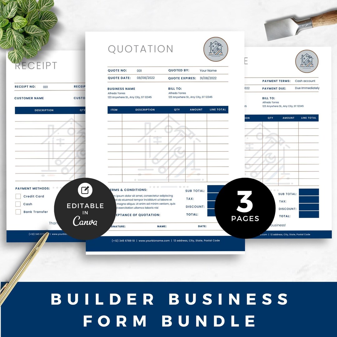 Construction Business Forms Template Canva Builder Quotation Template ...