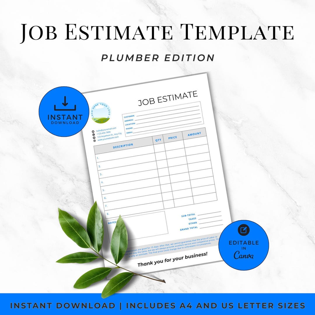 Plumber Job Quote Template, Customizable Business Proposal Sheet ...