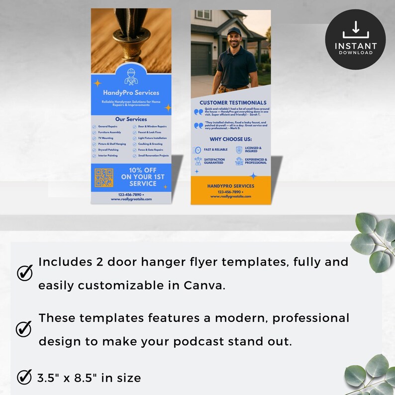 Handyman Door Hanger Template, Editable Design for Contractor Marketing ...