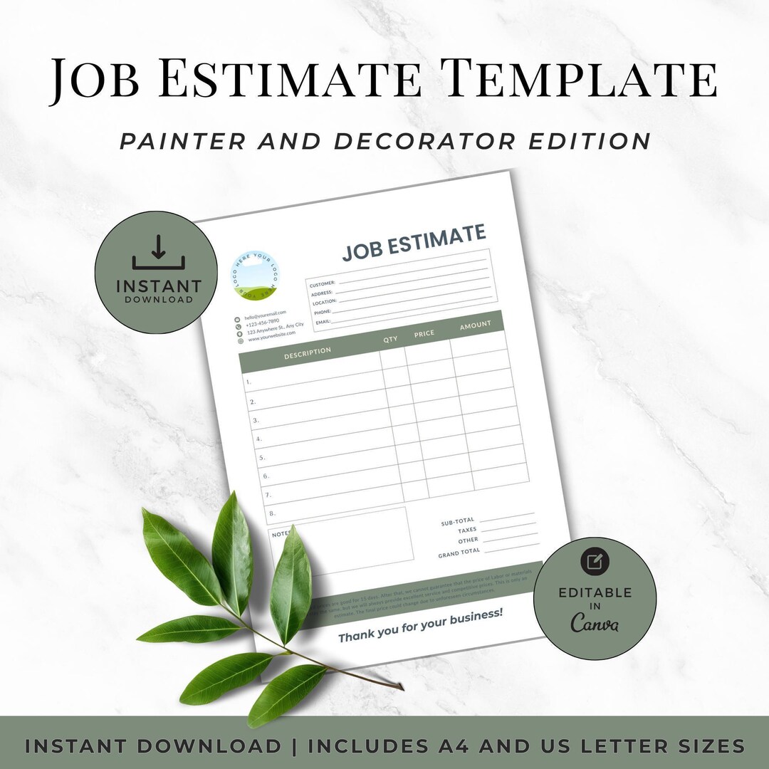 Painter Invoice Template, Painting Estimate Form Canva, Editable ...