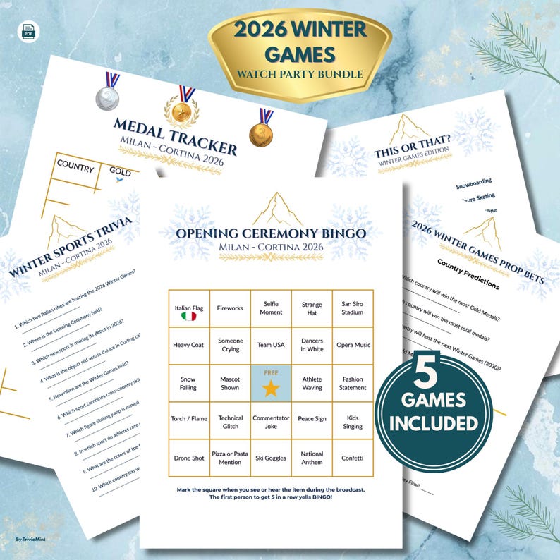 2026 Winter Games Watch Party Games Bundle | Opening Ceremony Bingo ...