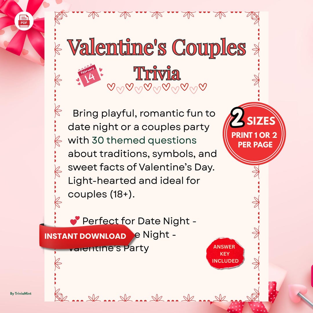 Valentine’s Day Couples Trivia Game | Romantic Date Night Quiz ...