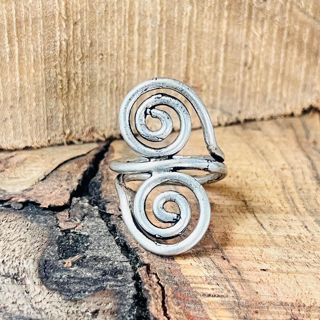 Handmade Silver Spiral Ring - Double Swirl Open Wrap Ring - Boho Tribal ...